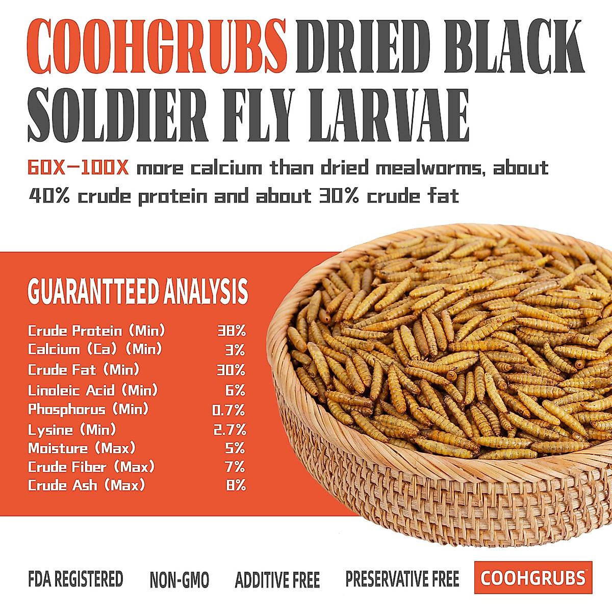 COOHGRUBS Premium Grade Dried Black Soldier Fly Larvae Chicken Treats, Tasty and Healthy Snacks for Hens Ducks, 5 lb. Box