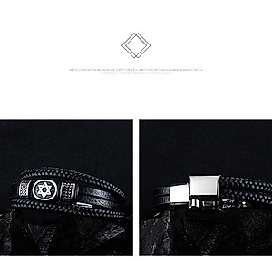 TEMICO Mens Black Leather Cuff Bracelet Multi-Layer Braided Leather Magen Star of David Bracelet Jewish Jewelry