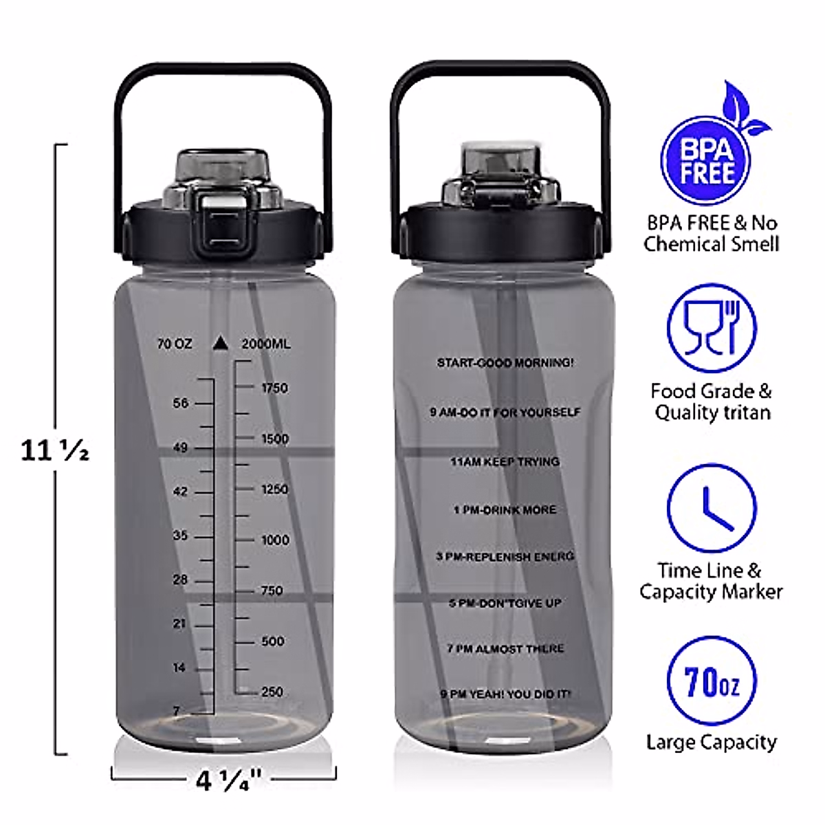 futaiphy Half Gallon Water Bottle With Sleeve 64oz (2L) Inspirational Water Bottle With Straw and Time Stamp, Drinkable Leak-Proof Tritan BPA-Free Bottle, Large Water Jug for Gym,Sports Bottles