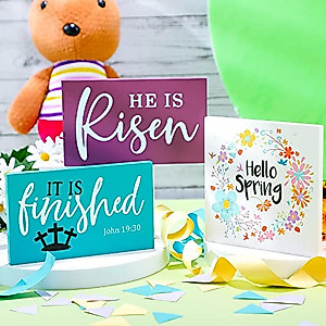 3 Pieces Easter He Is Risen Tiered Tray Decor Wood Table Sign Hello Spring Table Centerpiece Standing Decor It Is Finished Wood Tiered Tray Decoration for Easter Party Farmhouse Home Table Decor