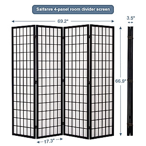 Salfanre Japanese Room Divider, 6 Panel Room Divider, Shoji Screen Room Divider, Folding Screen, Japanese Style, 5.6 Ft, Black