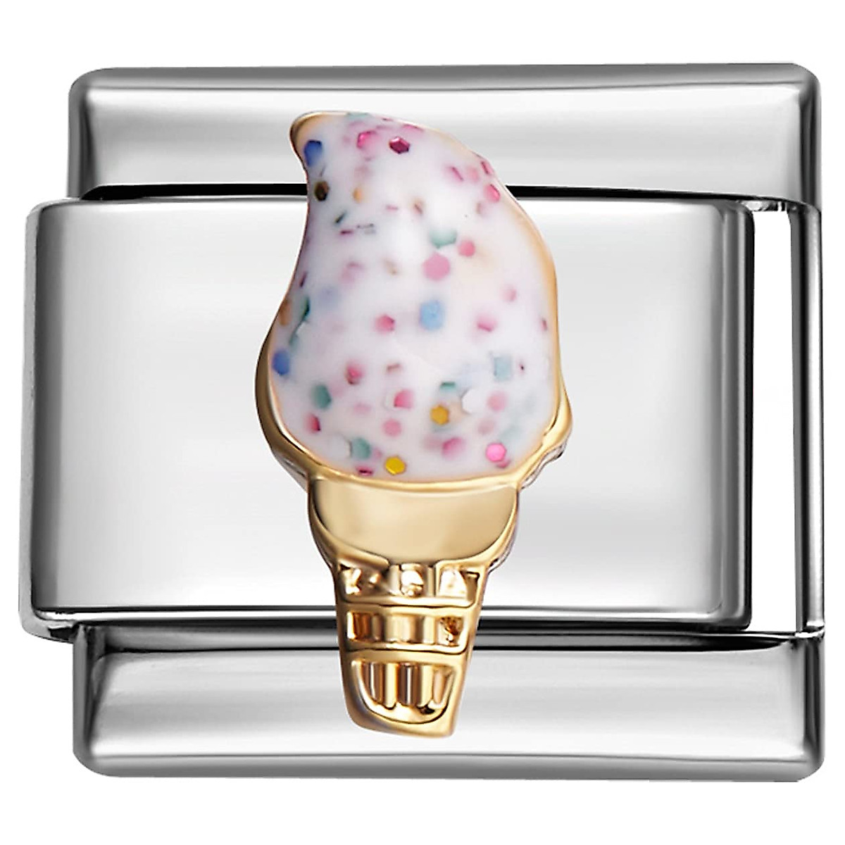STYLYSH CHARMS Icecream Cone Sprinkles Enamel Italian 9mm Link FO009 Fits Traditional Classic