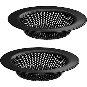 Black Kitchen Strainer Bathroom Sink Strainer, Stainless Steel Drain Filter, Prevent Clogging, 4.5 Inch/11cm Outer Diameter, Dishwasher Safe, Pack of 2