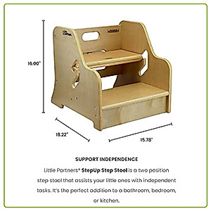 Little Partners Toddler Step Up Stool | Wooden Step Stool with 2 Position Height Adjustment for Kitchen, Bathroom and Nursery (Natural)