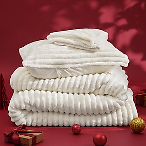 Bedsure Fluffy Comforter Set Queen - Super Soft Faux Fur Bed Set Cream White, Winter Warm Plush Fleece Bedding, 3 Pieces, 1 Shaggy Fuzzy Queen Size Comforter with 2 Pillowcases