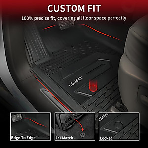 LASFIT Floor Mats for Chevy Silverado GMC Sierra 1500 2019-2025, 2020-2025 SLV/SRA 2500 3500 HD Crew Cab (with Rear Under-Seat Storage) All Weather Protector TPE Car Liners, 1st & 2nd Row, 3pcs Black