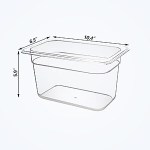 Helfe Pack of 6 Polycarbonate Clear Food Trays 1/4 Size Stackable Plastic Trays Square Food Storage Containers for Kitchen Restaurant Food Preparation and Office Organization