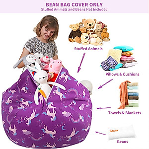 Aubliss Stuffed Animal Bean Bag Storage Chair (Purple Unicorn, Medium (32''))