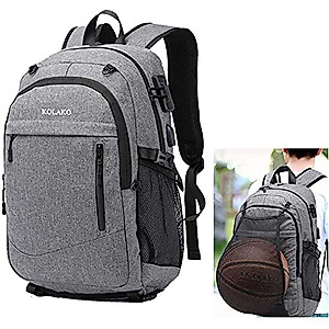 KOLAKO Travel Backpack Waterproof Large Sports Basketball Bookbag Backpack Anti Thief Business Backpacks Daypack Fit 17.3 Inch Laptop Gray