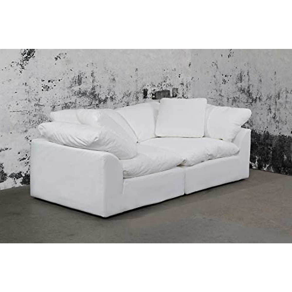 Sunset Trading Cloud Puff 2 Piece Modular Performance White Sectional Slipcovered Sofa, Moisture Resistant Fabric,