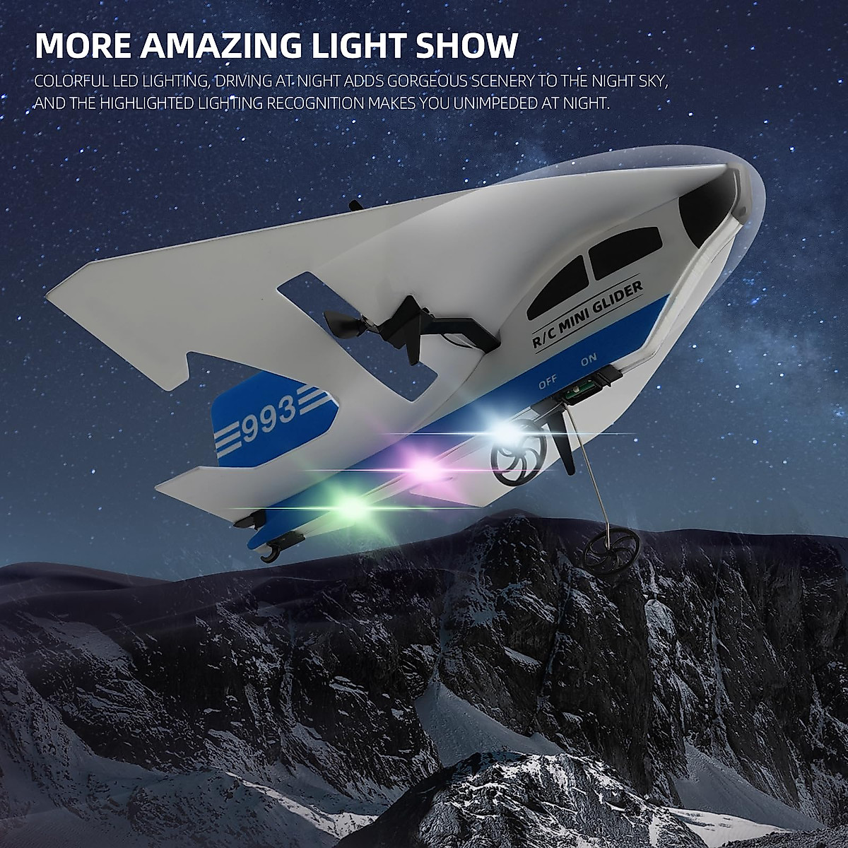 QI XING QX 2 CH Remote Control Airplane, 2.4Gh RC Airplane with Light Strip, RC Plane Ready to Fly, Easy to Fly RC Plane for Kids & Beginner,2023 You can Fly Any time Any Place (Blue)