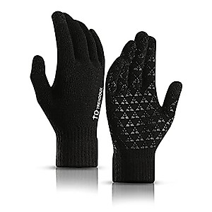 TRENDOUX Winter Gloves, Knit Touch Screen Glove Men Women Texting Smartphone Driving - Anti-Slip - Elastic Cuff - Thermal Soft Upgraded Lining - Hands Warm in Cold Weather - Black - M