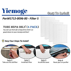 Yiemoge True HEPA Replacement Filter Compatible with Winix C545 Air Purifier, Winix Model C545 P150 B151 113050 Filter S, Part Number 1712-0096-00 (4 HEPA Filters)