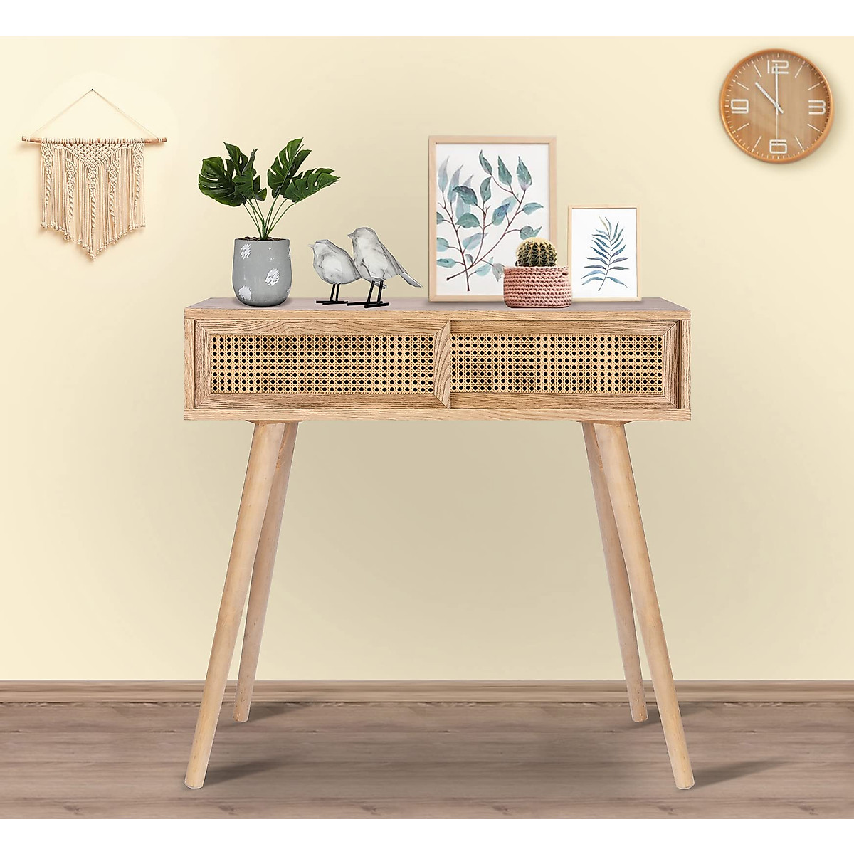 Console/Entryway Tables, Small Vanity Desk Rattan Dresser Side Table Entry Table Narrow Modern Hallway/Sofa Table Boho for Living Room, 31"