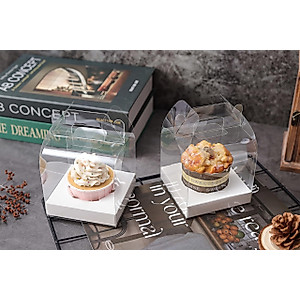 LOKQING 30 PCS Individual Cupcake Containers Single Cupcake Boxes with Handle and Inserts Clear Plastic Favor Boxes