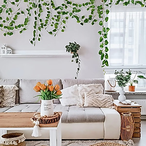 CQURE 14 Pack 98Ft Artificial Ivy Garland, Fake Vines UV Resistant Greenery Leaves Fake Plants Hanging Aesthetic Vines for Home Bedroom Party Garden Wall Room Decor