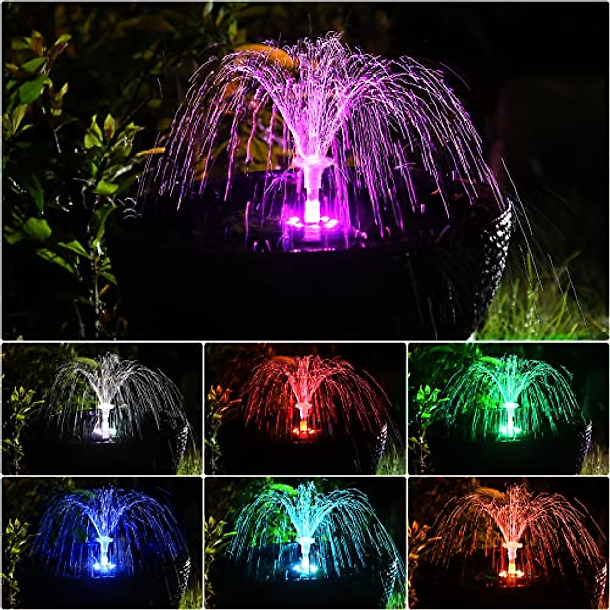AMZtime 3.5W LED Solar Fountain Pump with Lights,DIY Solar Powered Water Fountain for Bird Bath with 16 Nozzles and 3 Stand,Solar Fountain Glass Panel with 3000mAh Battery for Outdoor, Garden, Pool