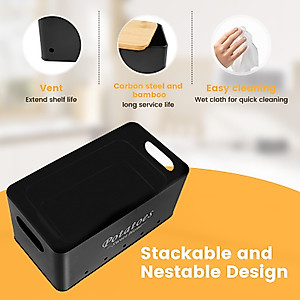 WHSUNVO 3Pcs Onion Garlic Potato Storage Box Set Carbon Steel Potato Onion Storage Bin with Vent Hole Multipurpose Vegetable Keeper Containers Potato Onion Garlic Jars Storage Canisters(Black)