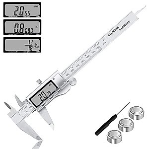 Digital Caliper 6 Inch Stainless Steel Vernier Caliper Digital Electronic Micrometer Caliper Measuring Tool Waterproof Inch/Metric/Fractions Conversion Large LCD Display Auto-Off