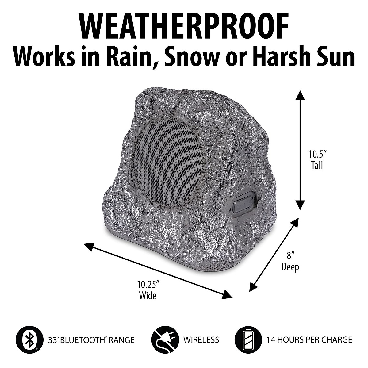 it.innovative technology Outdoor Rock Speaker Pair - Wireless Bluetooth , for Garden, Patio, Waterproof, Built for all Seasons & Solar Powered with Rechargeable Battery, Music Streaming - Charcoal