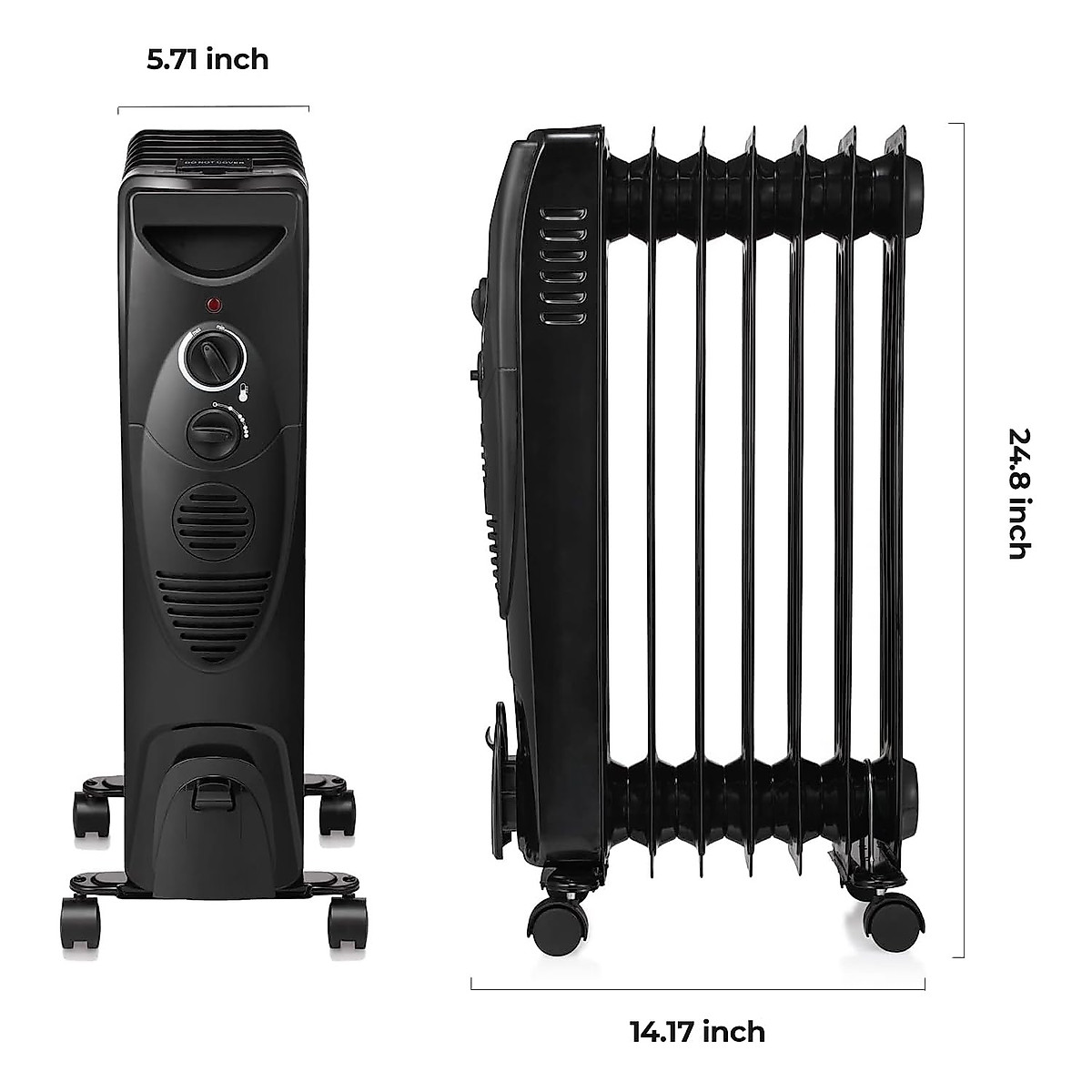 R.W.FLAME Oil Filled Radiator Heater - 3 Heat Settings, Adjustable Thermostat, Quiet and Portable Space Heater with Tip-over & Overheating Functions (27", Black)