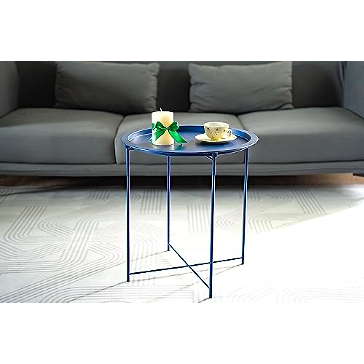 Nohle End Table for Living Room,Accent Table Round Tray Tables with Storage,Small Nightstand,Metal Side Table 18.5in. (Royal Blue)