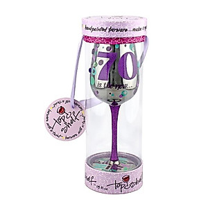 Top Shelf Decorative Metallic 70th Birthday Wine Glass, 1 Count (Pack of 1), Multicolor