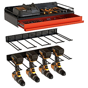 Drill Organizer Wall Mount, Garage Organization with 8 Drill Holder Storage, Power Tool Organizer with Drawer for Workshop, Tool Room, Utility Storage Rack for Cordless Drill - MK880A