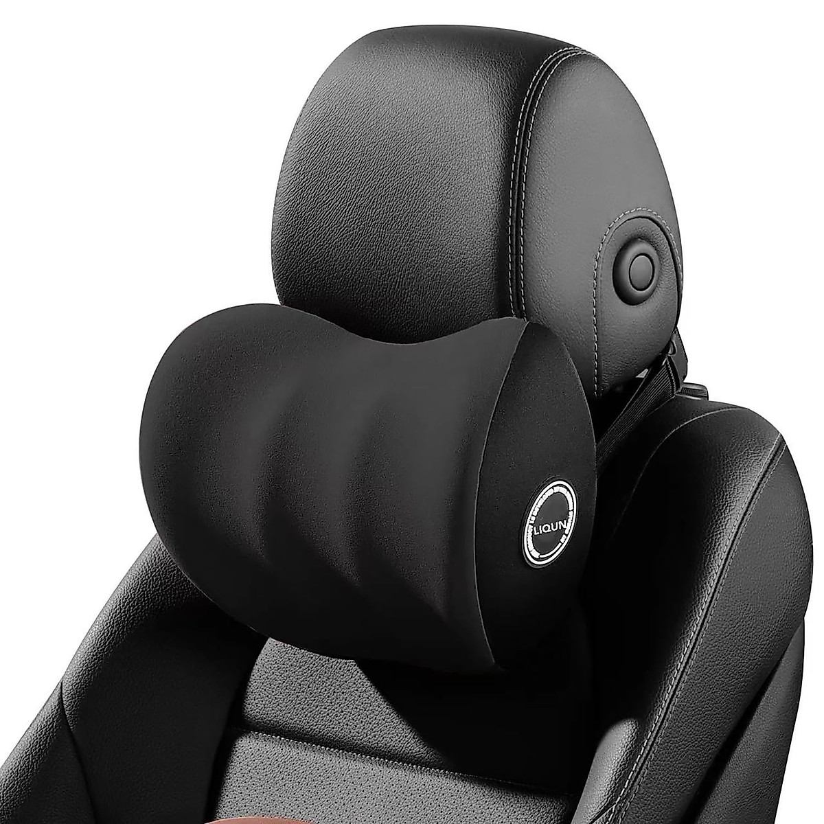 LIQUN Memory Foam Car Neck Pillow, Neck Support Pillow, Neck Support Pad Pain Relief, Adjustable Belt and Breathable Detachable, Suitable for Most Car Pillows Black