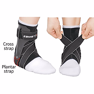 Zamst A2-DX Sports Ankle Brace with Protective Guards For High Ankle Sprains and Chronic Ankle Instability-for Basketball, Volleyball, Lacrosse, Football-Black, Left, Medium