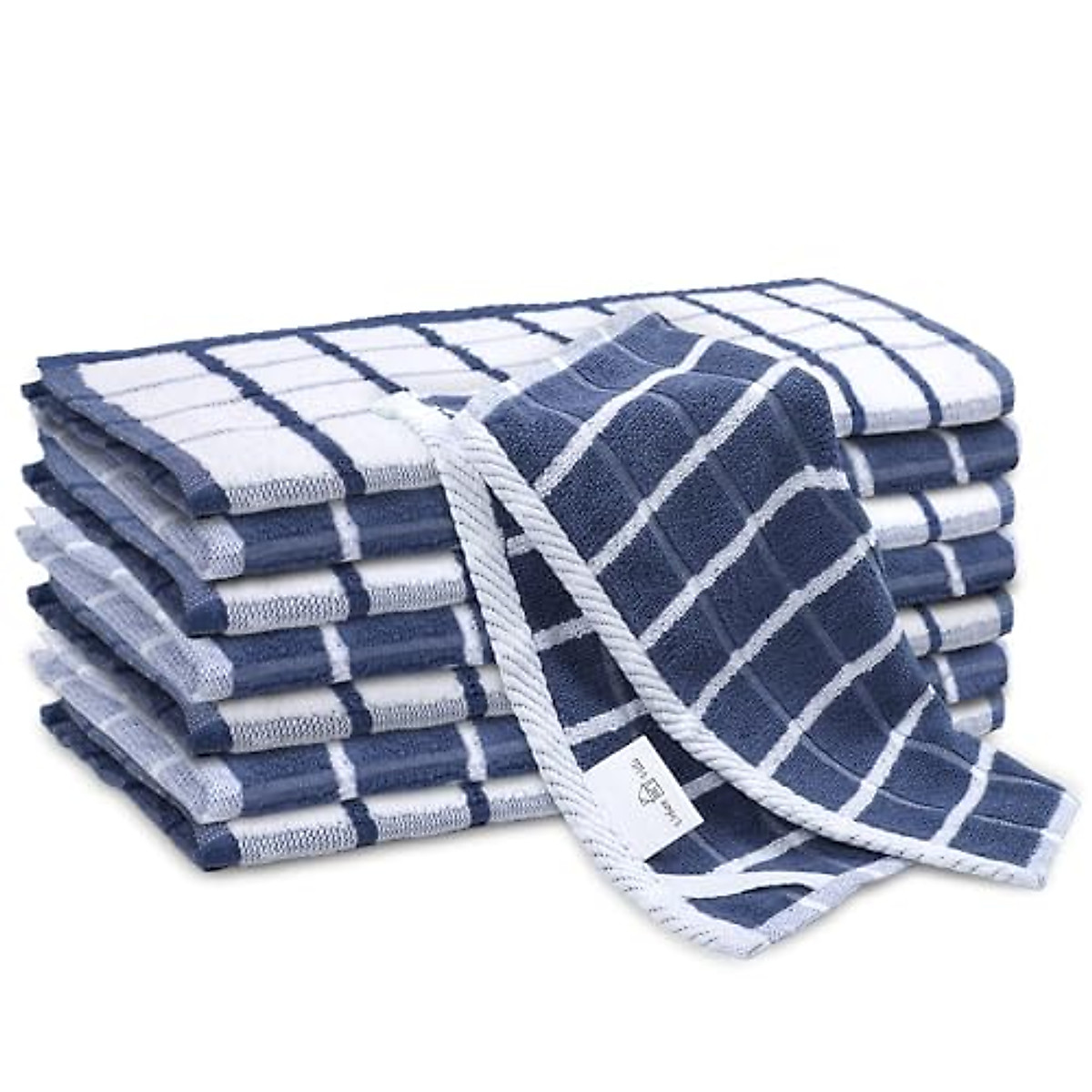 Urban Villa Dish Cloths Terry Cotton Pack of 6, Highly Absorbent Quick Drying Super Soft Premium Dish Towels for Kitchen with Hanging Loop Hand &amp; Tea Towels - 12x12 Inch, (Blue &amp; White, Checks)