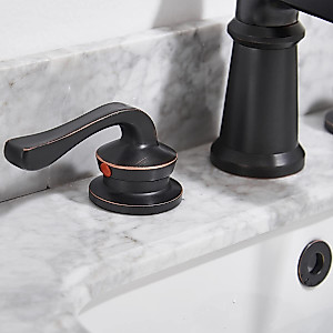Homevacious Widespread Bathroom Faucet Oil Rubbed Bronze Waterfall 2-Handle with Pop up Drain Assembly Farmhouse 3 Holes 8-16 Inch Sink Rustic Mixer Tap Overflow Commercial Supply Lead-Free