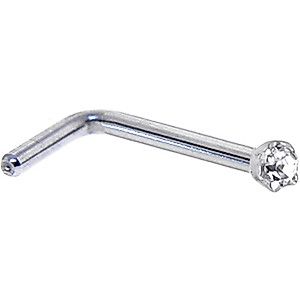 Body Candy Solid 18k White Gold 1.5mm (0.015 cttw) Genuine Diamond L Shaped Nose Stud Ring 18 Gauge 1/4"