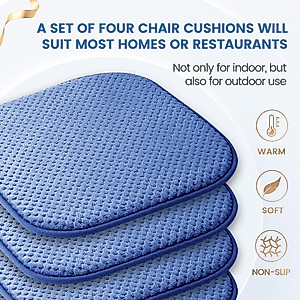 BSAOUTZ Memory Foam Dining Chair Cushions Set of 4, Non Slip Biscuit Cushion for Desk Chair, Washable Soft Kitchen Chair Cushions, Stay in Place Backing Seat Pad Cushion, 16" x16" Blue