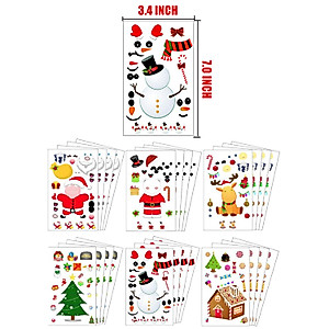 Make Your Own Christmas Stickers for Kids Christmas Make a Face Stickers Kids Arts Crafts Adhesive Sticker Decals Holiday Party Decorative Gifts Christmas Stocking Stuffers 24 Packs (Christmas)