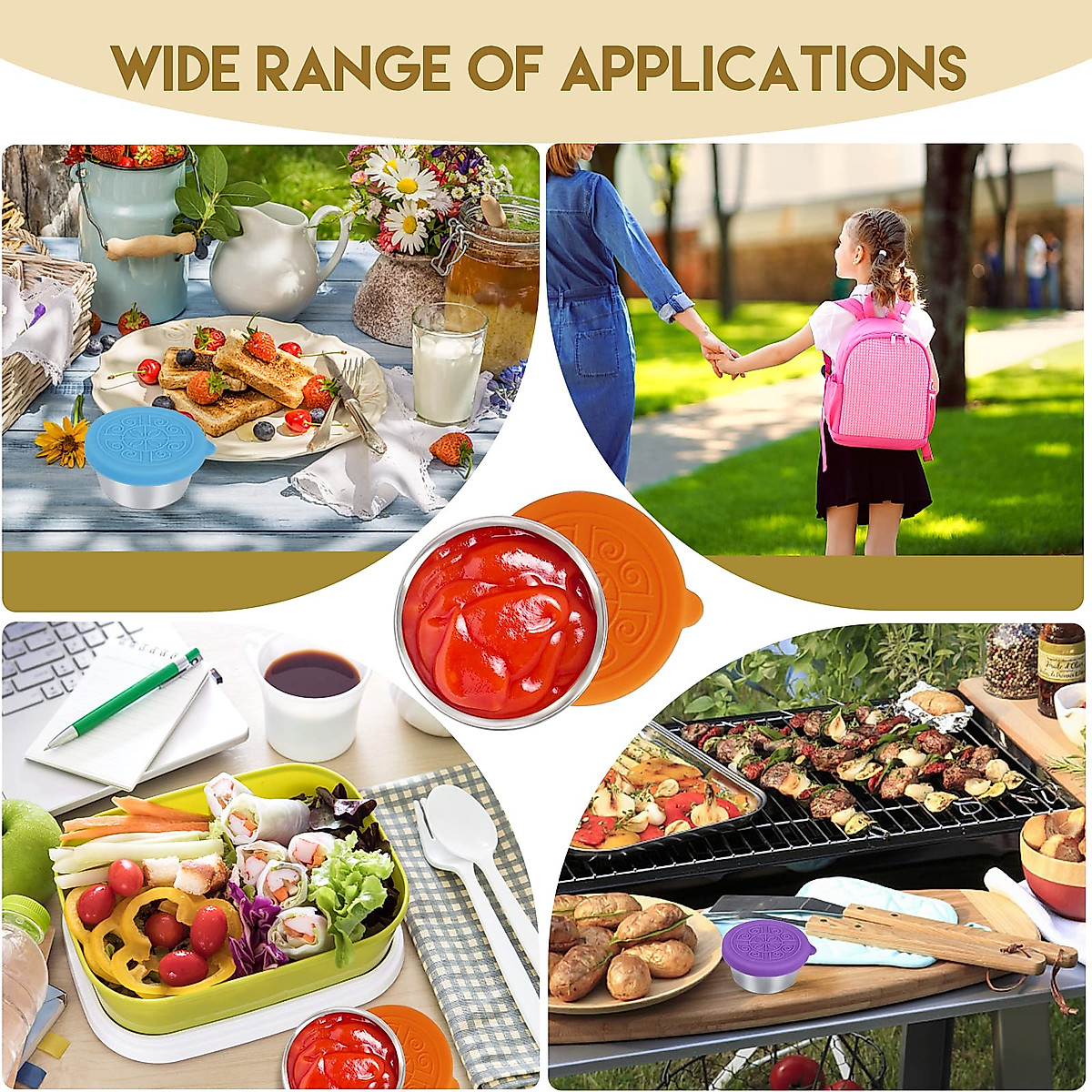 6 Pieces Metal Salad Dressing Containers To Go, Fits in Bento Box for Lunch, 1.7oz Small Condiment Containers with Lids, Premium Silicone, Leakproof Lids for Condiments Snacks Dipping Sauce