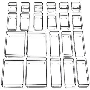 SMARTAKE 22-Piece Drawer Organizer with Non-Slip Silicone Pads, 4-Size Clear Desk Drawer Organizer Trays Storage Tray for Makeup, Jewelries, Utensils in Bedroom Dresser, Office and Kitchen, Clear