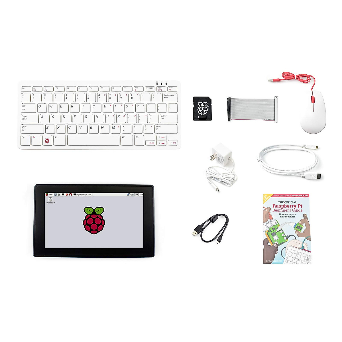 Waveshare Pi400 Kit Compatible with Raspberry Pi Bundle with 7inch HDMI Touch Display 1024×600 Pixels HDMI Port Up to 5-Point Capacitive Touch Support (9 Items)