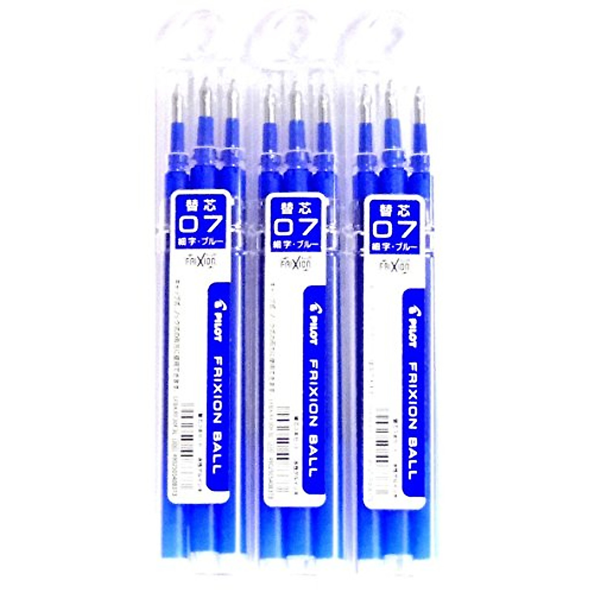 Pilot Frixion Gel Ink Pen Refill 07, Blue(LFBKRF30F3L), 0.7mm, 3 Refills X 3 Pack/total 9 Refills
