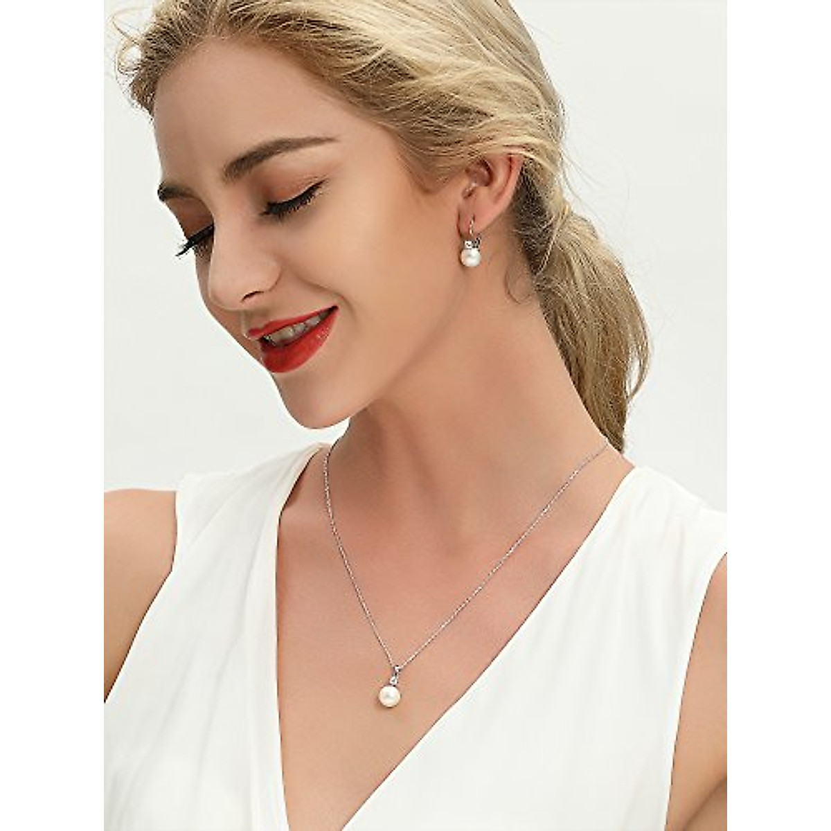 JO WISDOM 925 Sterling Silver Freshwater Cultured Pearl Pendant Necklace Jewelry for Women