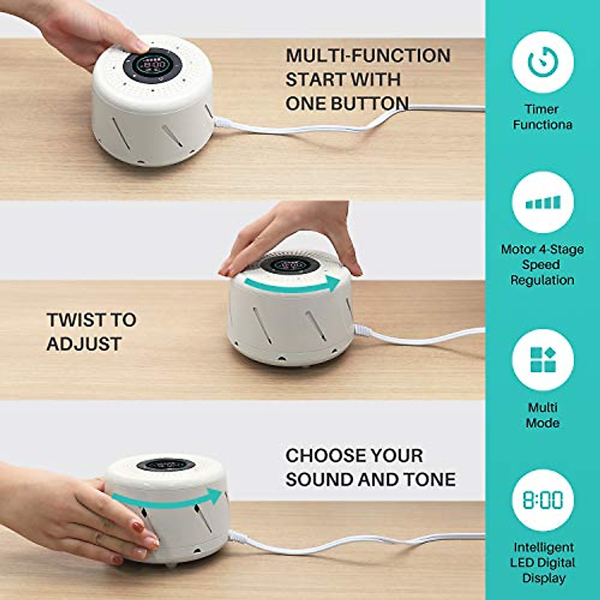 Bestand White Noise Machine New Generation Real Fun Sleeping Sound Machine with Intelligent Mode, Timer and LED Display for Noise Cancelling Sleep Therapy Office Privacy Travel Adults Baby