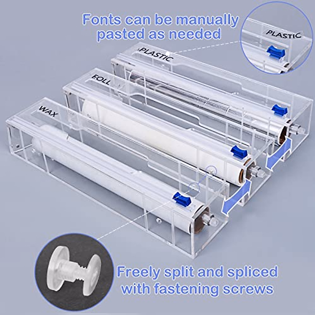 LAMPTOP Foil and Plastic Wrap Organizer, 2 in 1 Plastic Wrap Dispenser With Cutter, Aluminum Foil Organization and Storage, Tin Foil Organizer for Drawer, Compatible with 13" Roll (Upgrade)