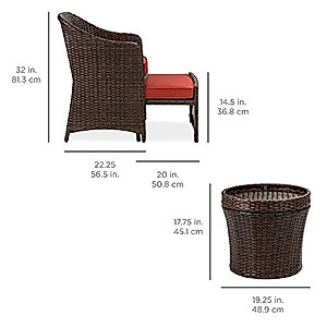 Best Choice Products 5-Piece Outdoor Patio Furniture Set, No Assembly Required Wicker Conversation Bistro & Storage Table for Backyard, Porch, Balcony w/Space-Saving Design - Brown/Red