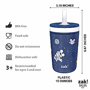 Zak Designs Disney Mickey Mouse Kelso Tumbler Set, Leak-Proof Screw-On Lid with Straw, Bundle for Kids Includes Plastic and Stainless Steel Cups with Bonus Sipper (3pc Set, Non-BPA)15 fl oz.