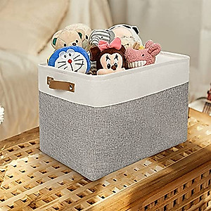 ZOOFOX 4 Pack Fabric Storage Bins, Foldable Rectangular Fabric Storage Bins with Leather Handles, Closet Baskets for Organizing Shelves, Nursery, Home, Office, 15" x 11" x 9.5"