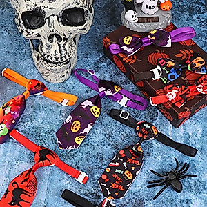 32 Pieces Halloween Dog Tie and Bowtie Collars Set Includes 16 Dog Neckties and 16 Dog Bow Tie Adjustable Dog Costume Neckties and Bow Tiespet Collars Dog Bow Tie for Small Medium Large Dog Cat Pet