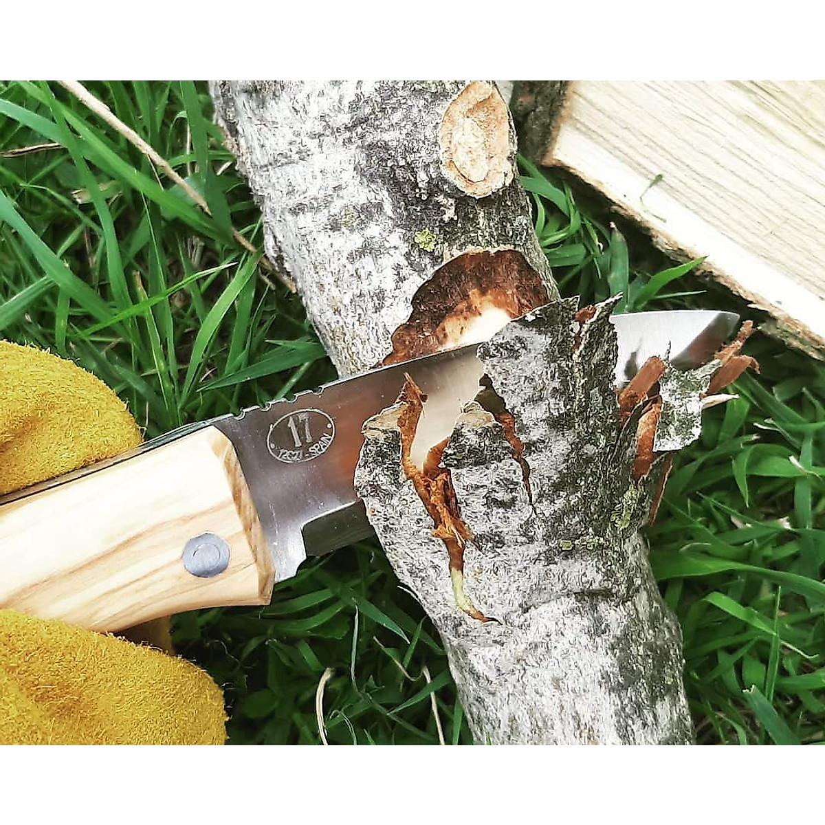 JEO-TEC Nº17 Bushcraft Survival Camping Hunting Fishing Outdoor Folding Knife, Stainless Steel Sandvik 14C28N, Genuine Leather Sheath, Handmade