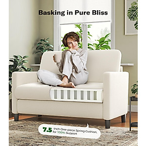 Welzona 51" Sofas for Living Room, Comfy Loveseat Sofa, Teddy Fleece Love Seat Couch, Tool-Free Setup Couches for Living Room, All-Wood Sofa Couch, Small Couch No Pillow, Beige