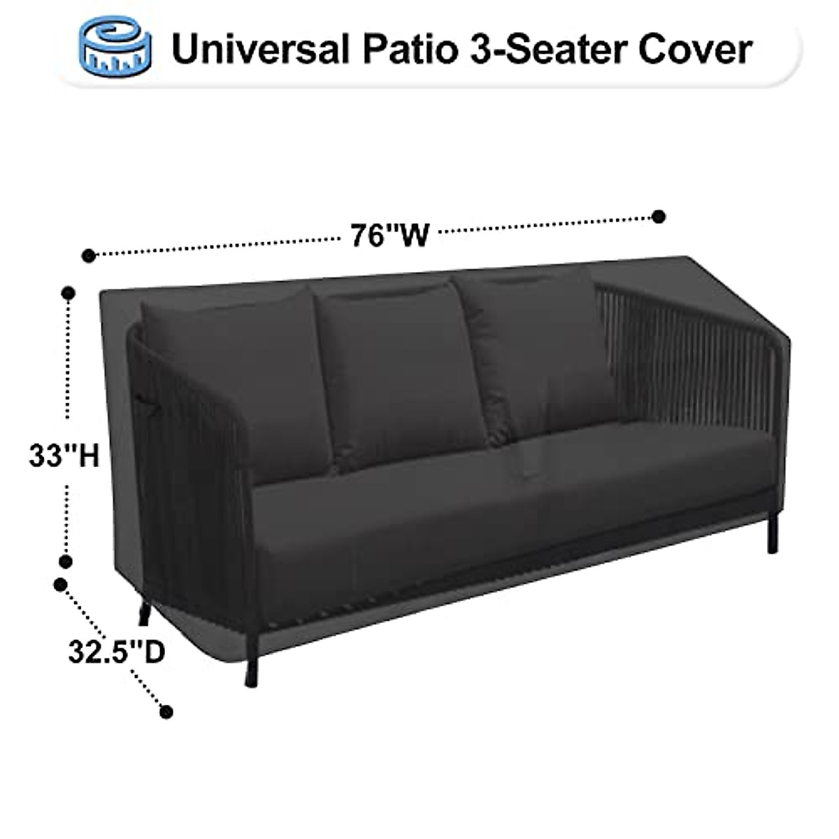 OutdoorLines Outdoor Waterproof Patio 3-Seater Couch Cover - UV Resistant Patio Sofa Furniture Covers Weatherproof Heavy Duty Glider Covers for Outdoor Furniture, 76Wx32.5Dx33H Inches, Black