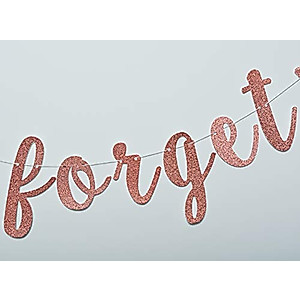 Donut Forget Us Banner for Going Away Bachelorette Graduation Party Decorations Pre-strung Garland (Rose Gold Glitter)